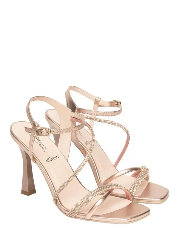 NEROGIARDINI Crystal Studded Ankle Strap Sandal - Rose Gold