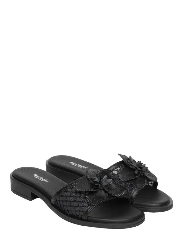 NEROGIARDINI Floral Embellished Slide Sandal - Black