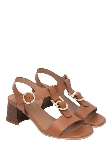 NEROGIARDINI T-strap Block Heel Sandal - Cognac