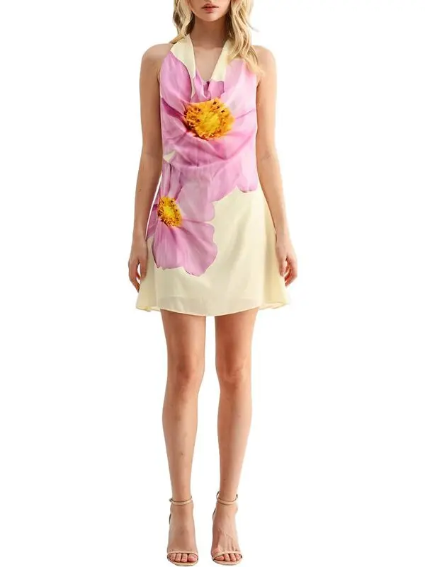 ALL IN FAVOR Floral Halter Minidress - Butter Orchid
