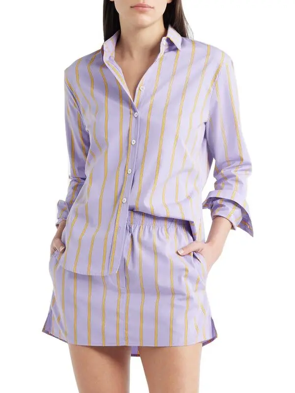 CISSA Slim-fit Stripe Cotton Button-up Shirt - Plumline Stripe