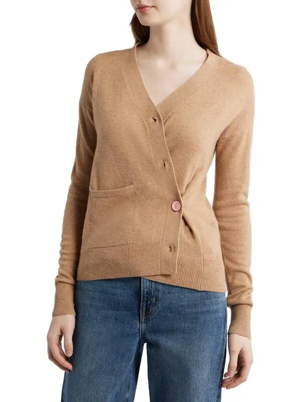 CISSA Button-up Wool & Cashmere Wrap Cardigan - Camel Cashmere Blend