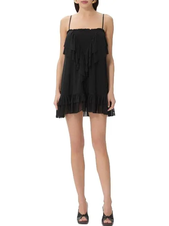 AFRM Glen Tiered Ruffle Shift Minidress - Noir