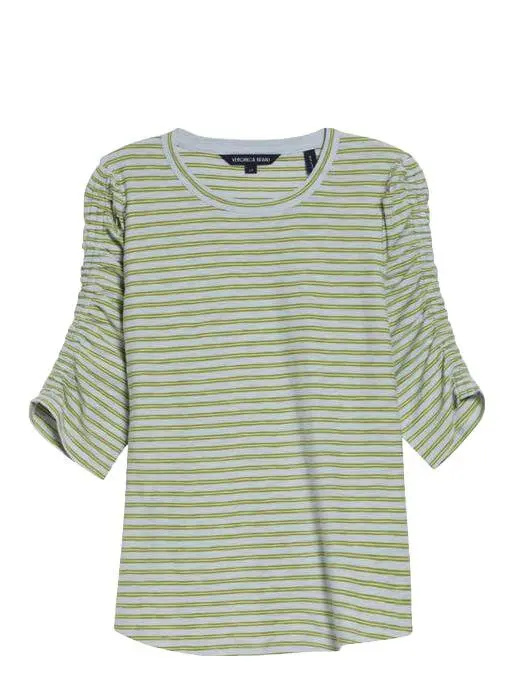 Veronica Beard Waldorf Stripe Ruched Sleeve Tee - Banded Stripe