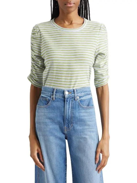 Veronica Beard Waldorf Stripe Ruched Sleeve Tee - Banded Stripe