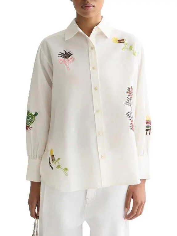 Scotch & Soda Embroidered Cotton & Linen Shirt - Eggnog