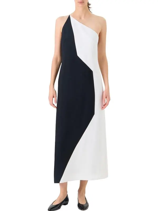 Akris High Plains Colorblock Crepe One-shoulder Dress - Black-ecru