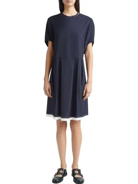 Marni Tropical Wool Pleated Puff-sleeve Dress - 00b99blublack