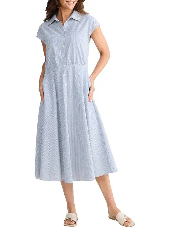 BRAVE+TRUE Musings Gingham Midi Shirtdress - Blue Pinstripe