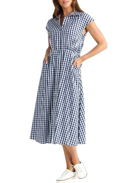 BRAVE+TRUE Musings Gingham Midi Shirtdress - Navy Gingham