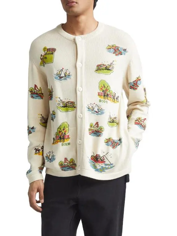 BODE Beaded Merino Wool & Cotton Cardigan - Multi Ivory
