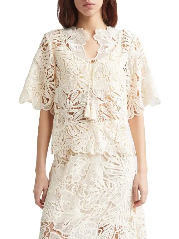 Ulla Johnson Dua Sheer Lace Top - Chalk