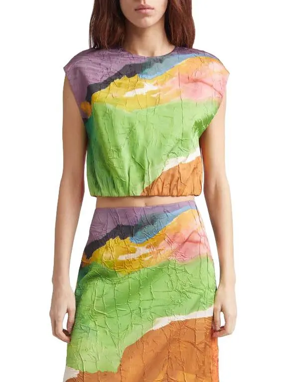 Ulla Johnson Gisella Crinkle Satin Crop Top - Nature Abhors A Vacuum