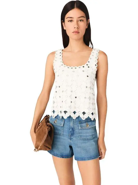 Maje Mirrored Crochet Tank Top - White