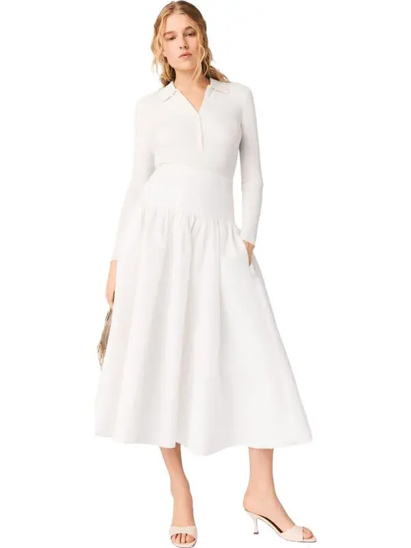 Maje Taffeta Midi Skirt - White