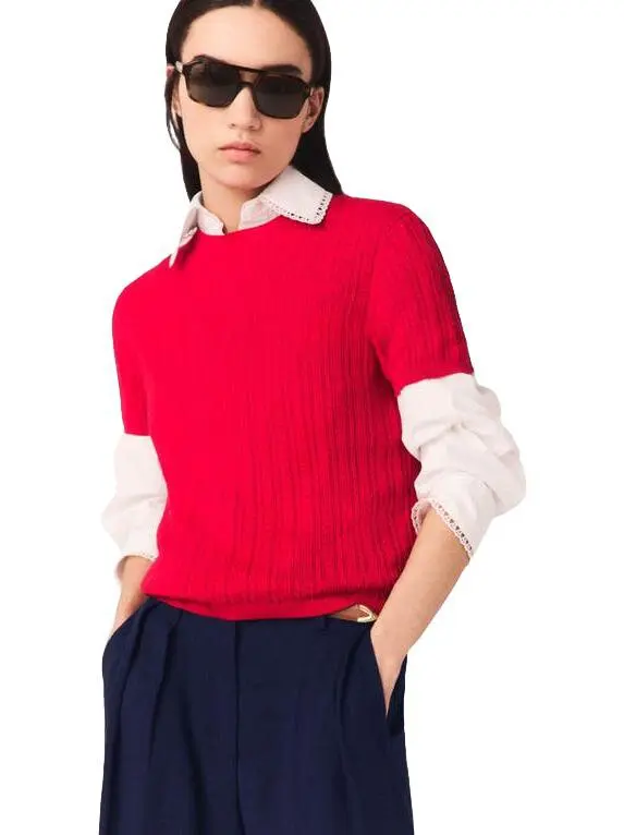 Maje Cropped Cable-knit Jumper - Red