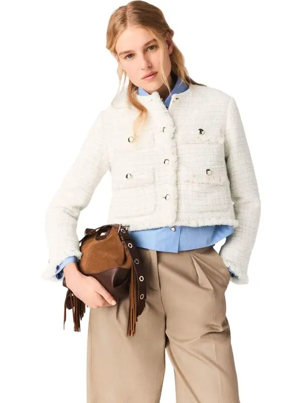 Maje Short Tweed Jacket - Ecru