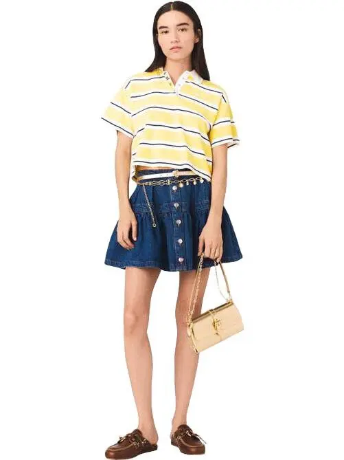 Maje Striped Knit Polo - Pale Yellow
