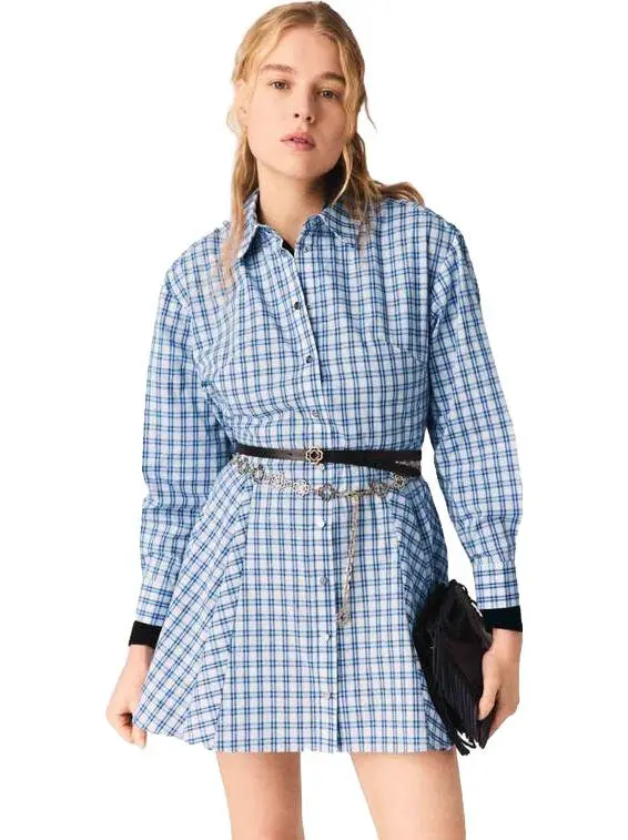 Maje Rhinestone-trim Gingham Shirt Dress - Blue Check Print