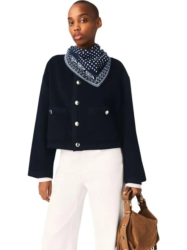 Maje Double-faced Jacket With Braided Trim - Navy