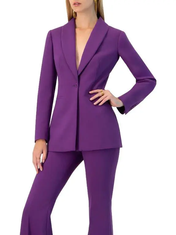 IVONNE Shawl Collar Single-breasted Blazer - Purple