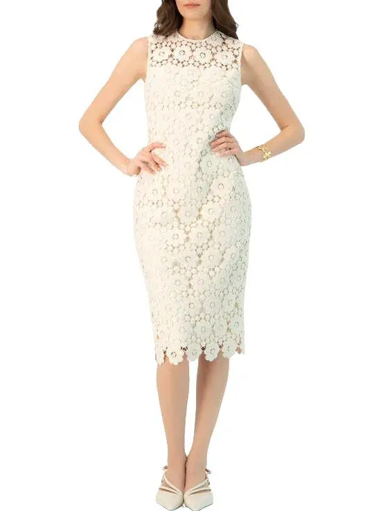 IVONNE Lace Short Dress With Round Neck - Ivory