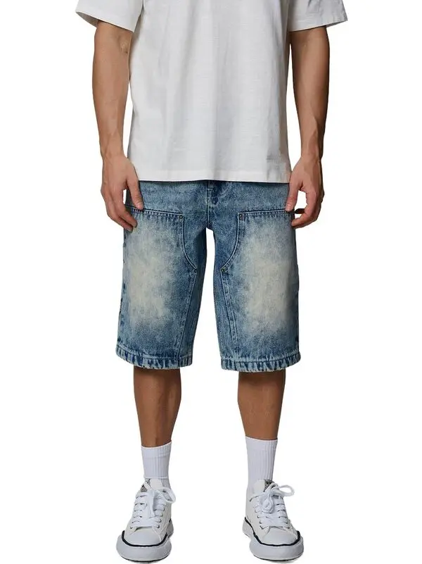 GOOD FOR NOTHING Carpenter Washed Denim Shorts - Medium Blue