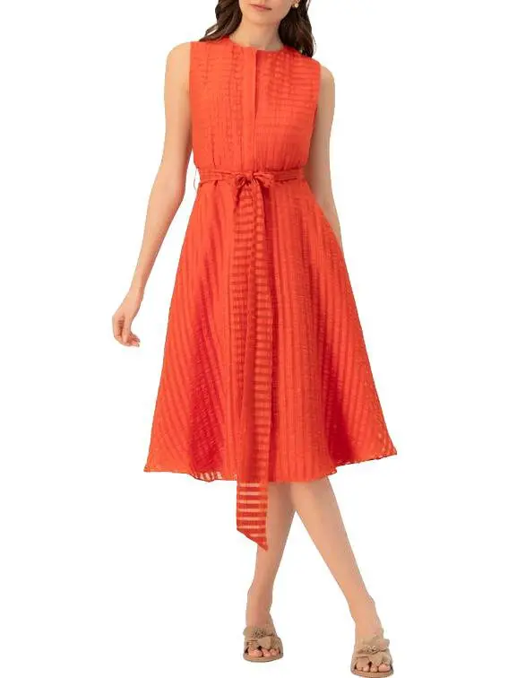 IVONNE Midi A-line Dress With Stripes - Orange