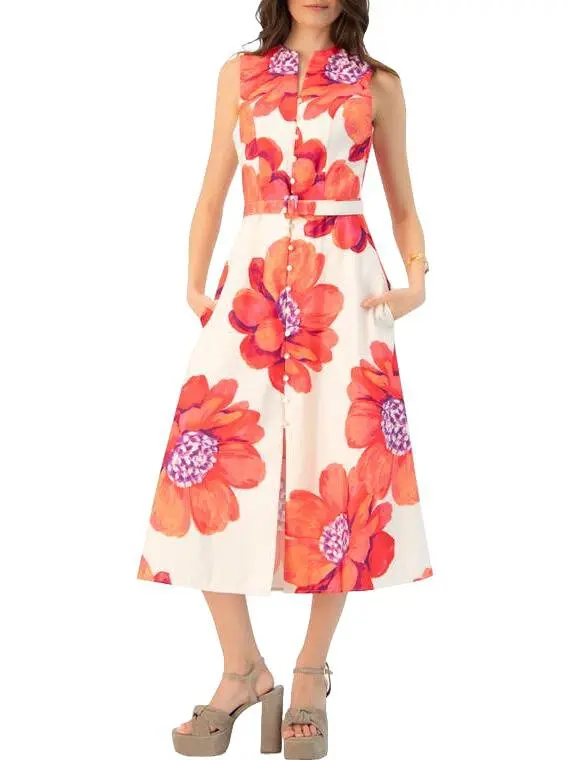IVONNE Printed Jacquard Sleeveless Midi Dress - Ivory