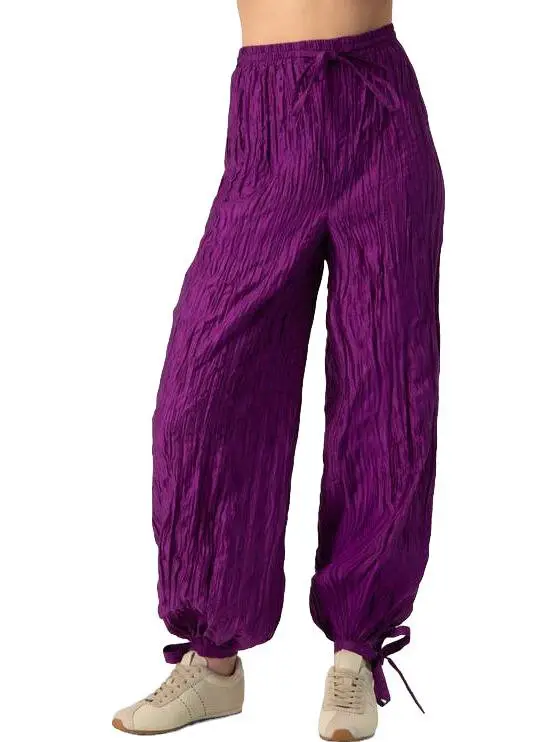 IVONNE Pleated Wide-leg Pants With Ties - Purple