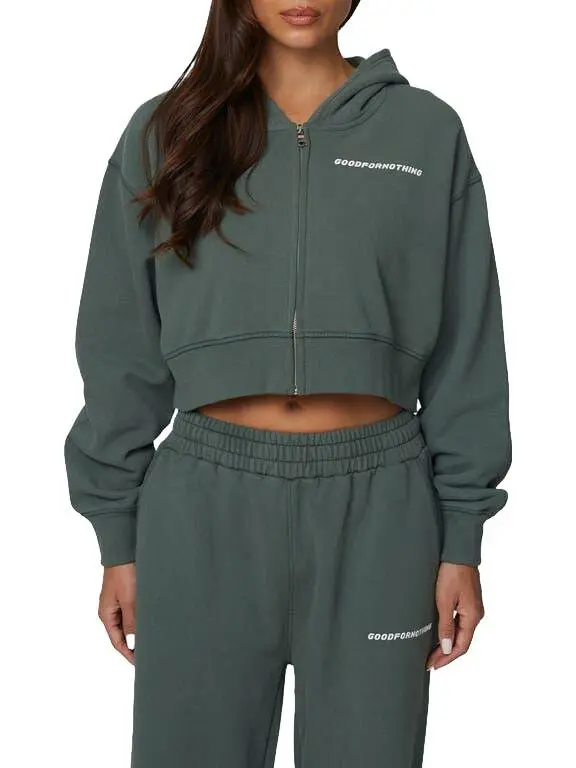 GOOD FOR NOTHING Essential Cropped Zip Hoodie - Green