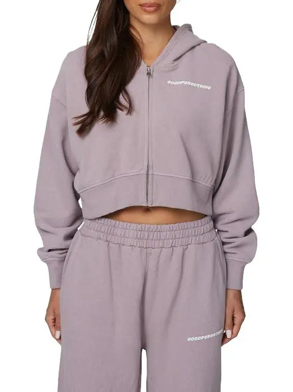 GOOD FOR NOTHING Essential Cropped Zip Hoodie - Pink