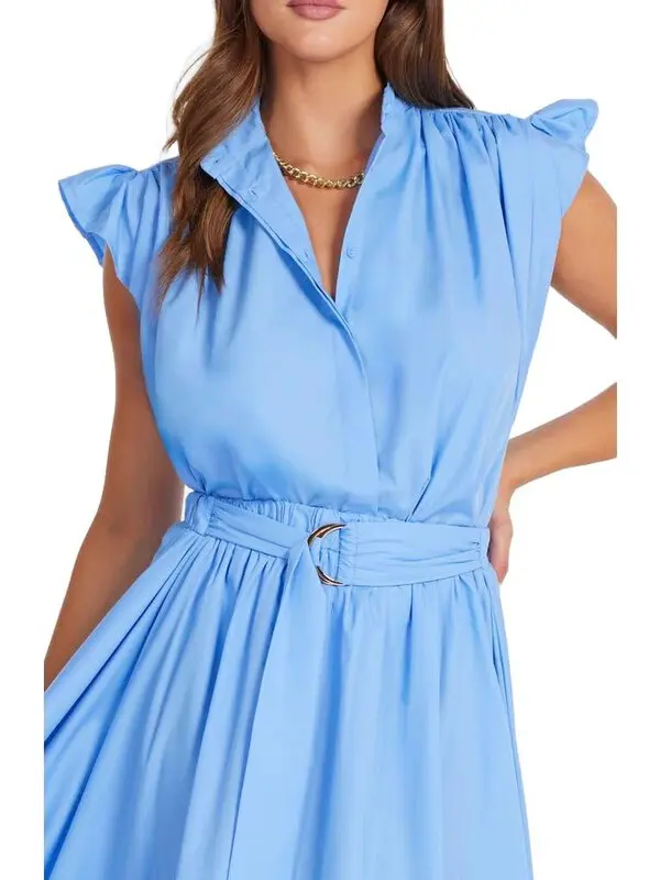 BISHOP + YOUNG Camryn Flutter Sleeve Poplin Top - Azure