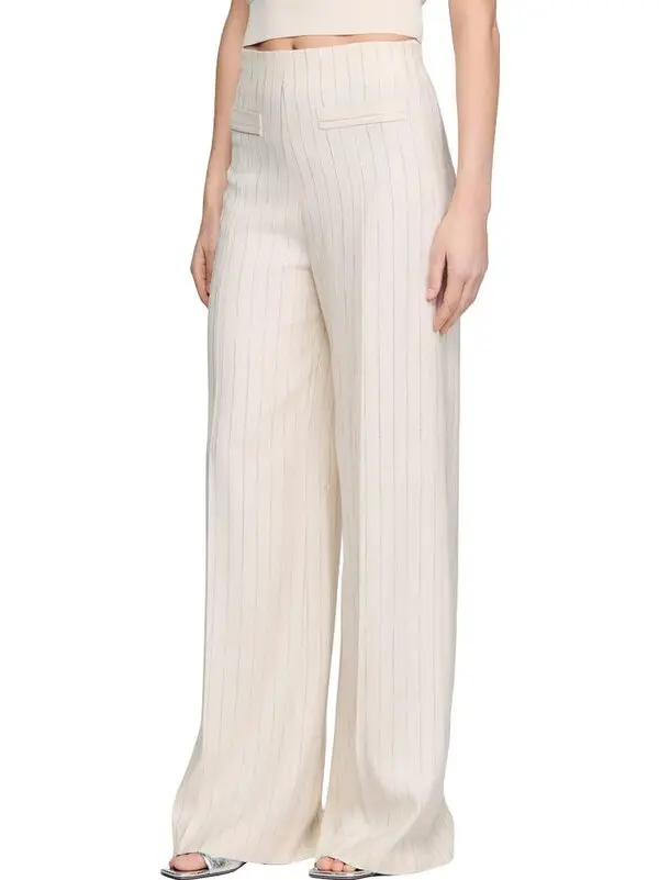 Sandro Striped Wide-leg Trousers - Ecru/silver