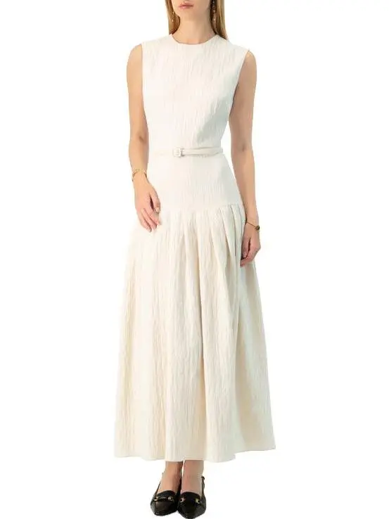 IVONNE Sleeveless Long Dress With Pleated Wide Skirt - Ivory