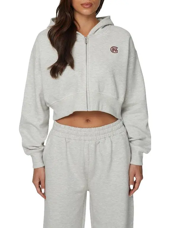 GOOD FOR NOTHING Cropped Zip Hoodie - Grey