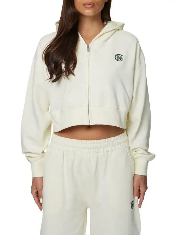 GOOD FOR NOTHING Cropped Zip Hoodie - Ivory