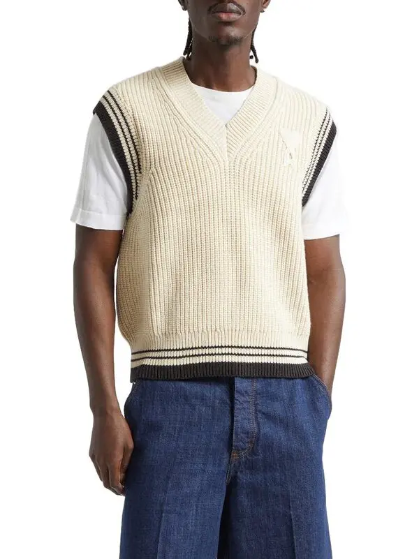 Ami De Coeur Ribbed Wool-cotton Sweater Vest - Blanc Creme