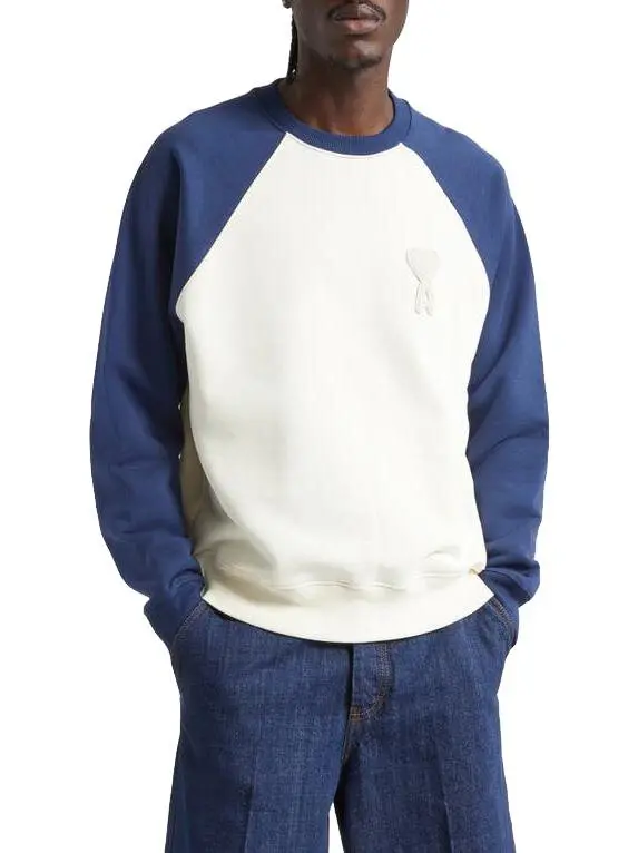 Ami De Coeur Boxy Colorblock Baseball Sweatshirt - Blanc Creme/encre