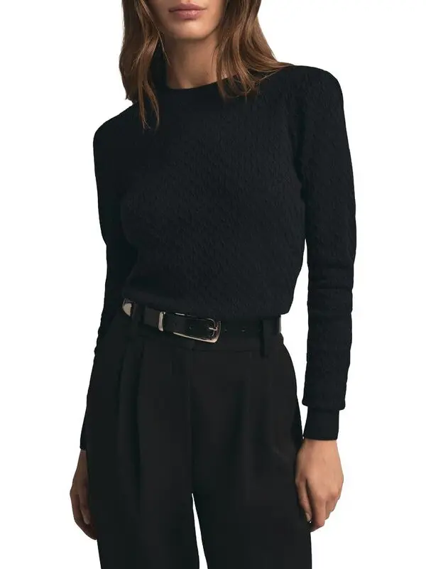 FAVORITE DAUGHTER Textured Knit Crewneck Top - Black