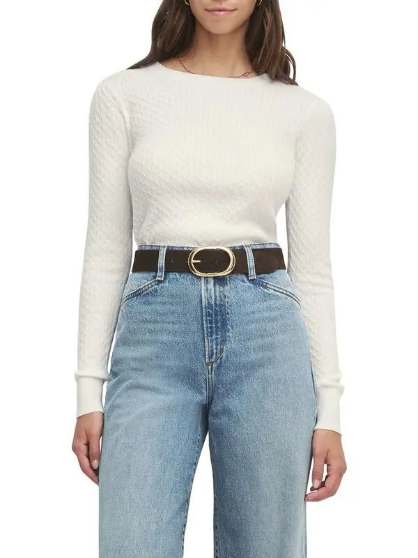 FAVORITE DAUGHTER Textured Knit Crewneck Top - White