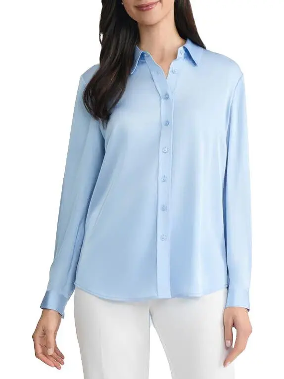KASPER Point Collar Satin Button-up Shirt - Blue Sky