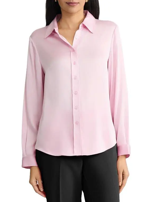 KASPER Point Collar Satin Button-up Shirt - Whisper Pink