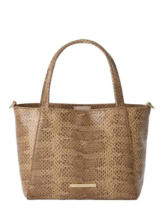 Brahmin Croc Embossed Leather Top Handle Bag - Light Pecan