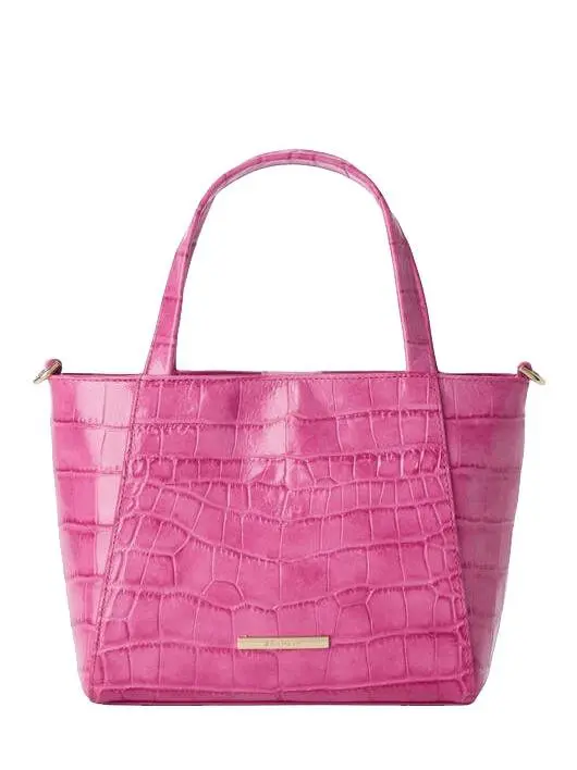 Brahmin Croc Embossed Leather Top Handle Bag - Pink