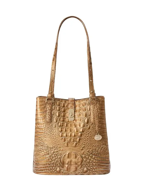 Brahmin Fiora Croc Embossed Leather Bucket Bag - Driftwood