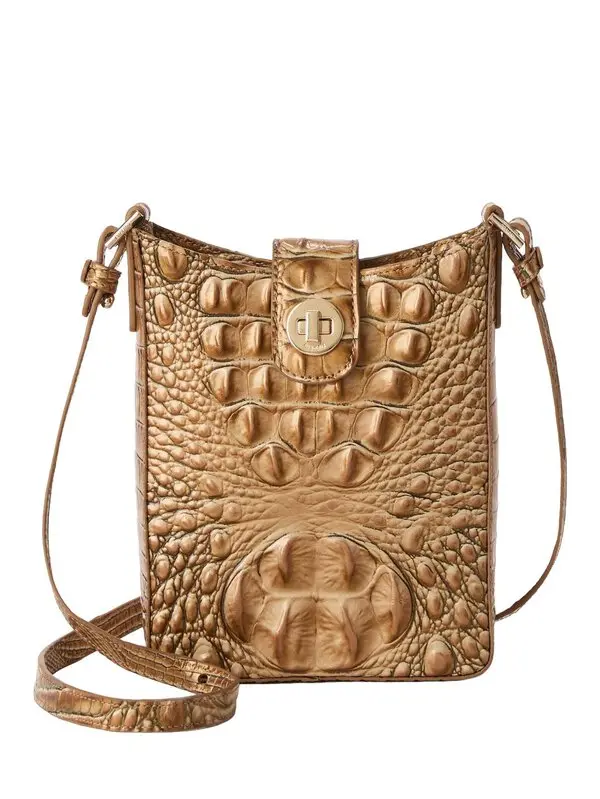 Brahmin Croc Embossed Leather Crossbody Bag - Driftwood