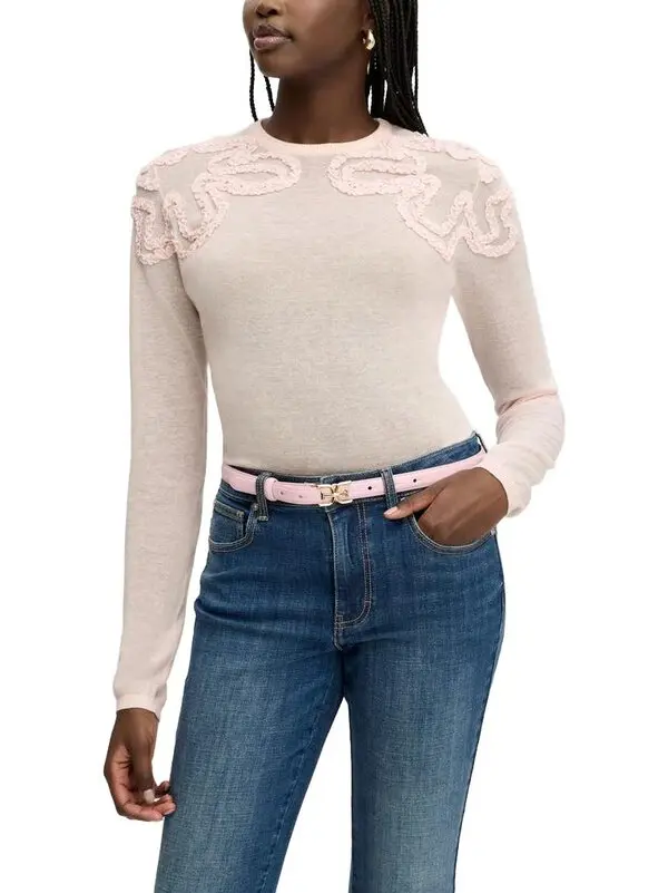Sam Edelman Crewneck Sweater With Ruffle Trim - Soft Pink