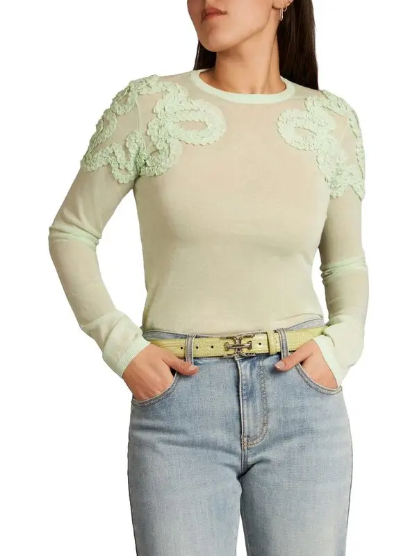 Sam Edelman Crewneck Sweater With Ruffle Trim - Willow