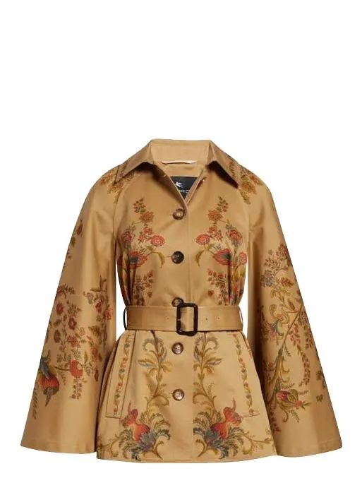 Etro Printed Cotton Belted Cape Jacket - Beige